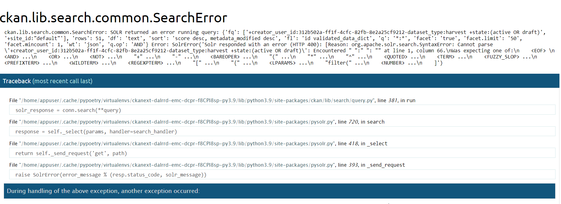 When viewing My Datasets from dashboard produces following error: · Issue #304 · kartoza/ckanext ...