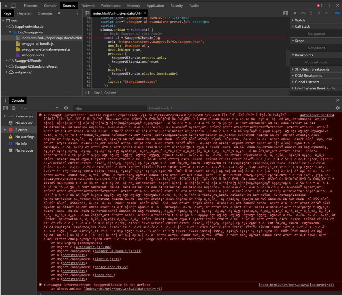 Swaggeruibundle Is Not Defined At Window Onload Autolinker Invalid Regular Expression