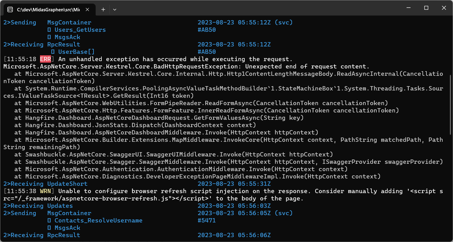 Microsoft.AspNetCore.Server.Kestrel.Core.BadHttpRequestException: Unexpected end of request ...