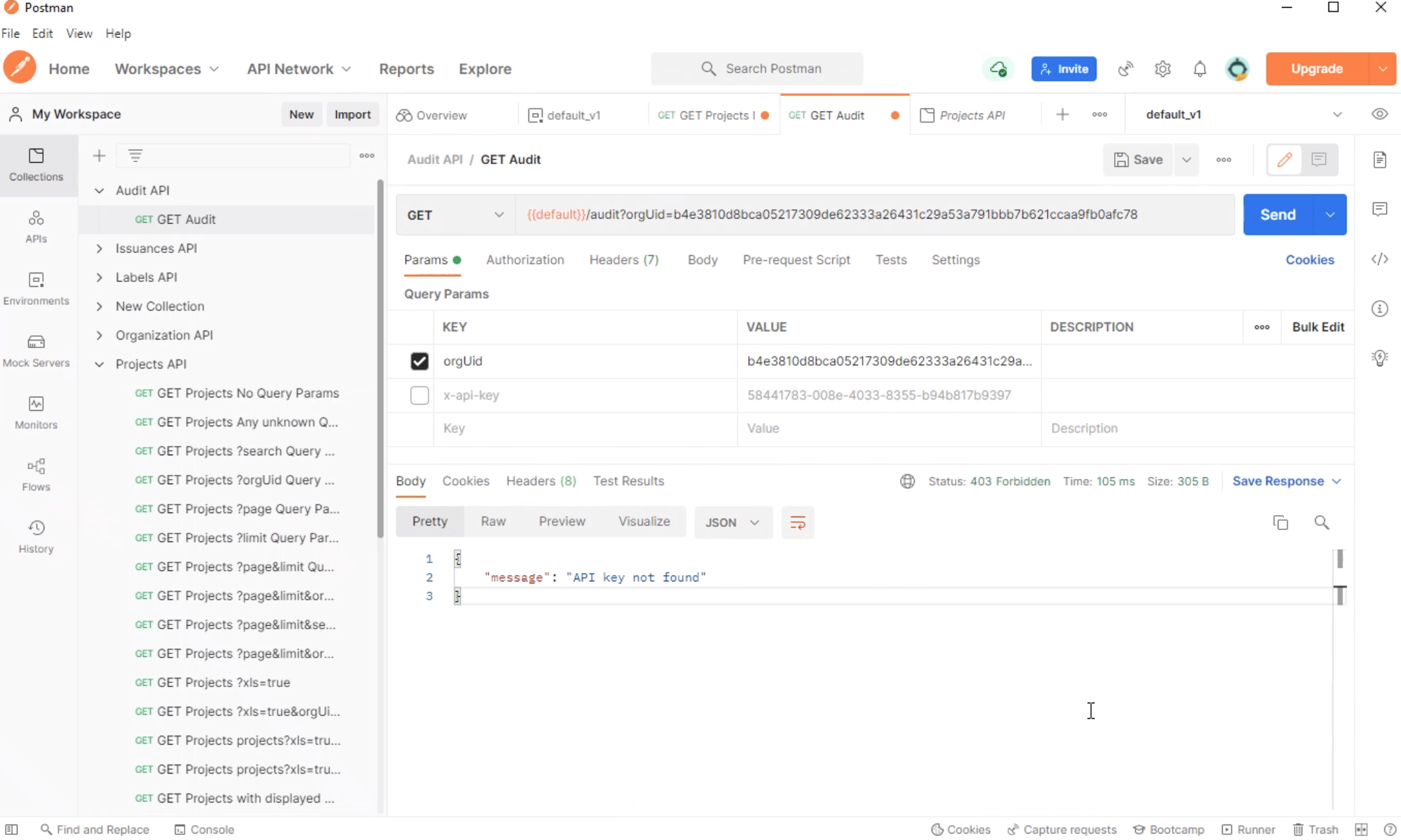 Get Audit Api Call Returns Api Key Not Found When User Constructs The 3194