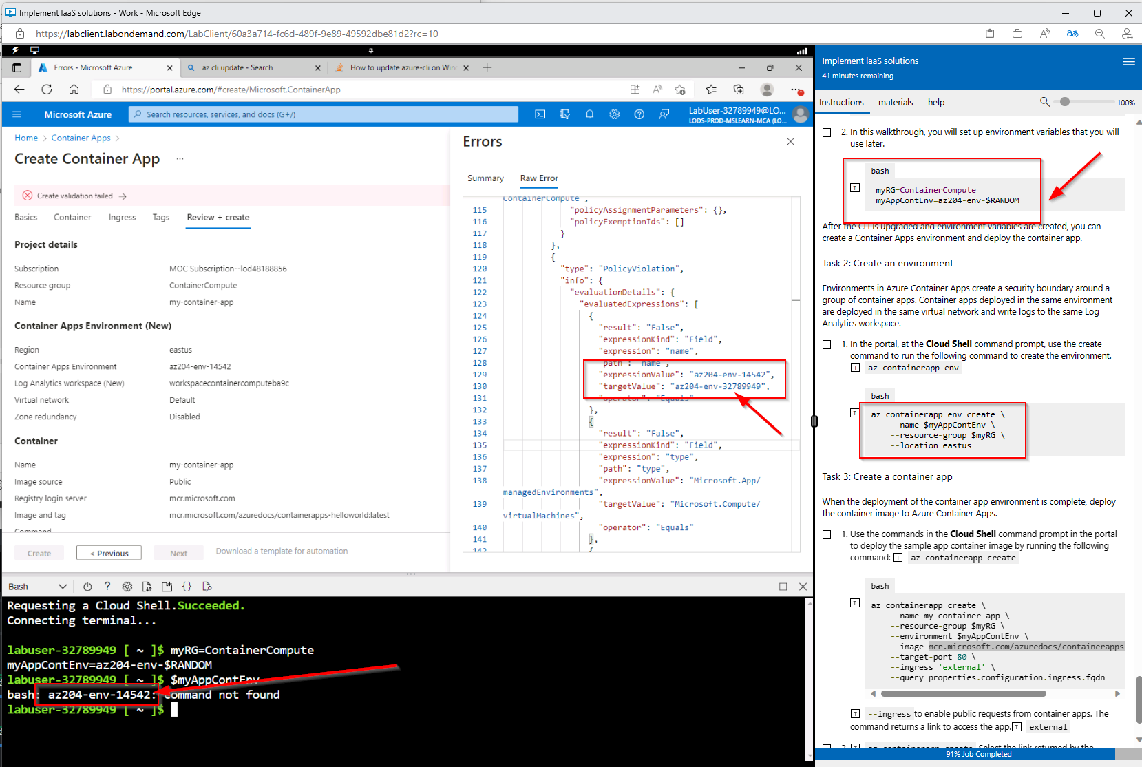 Lab 5 - Container App Env can't be provisioned due to Policy set in CloudSlice subscription ...