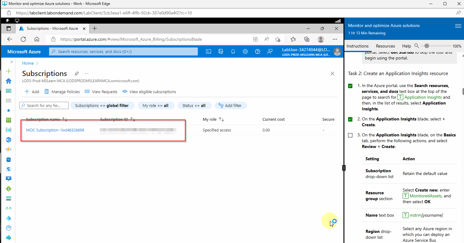 LOD lab - Subscription missing in Lab 11 ( Application Insight) · Issue #727 · MicrosoftLearning ...
