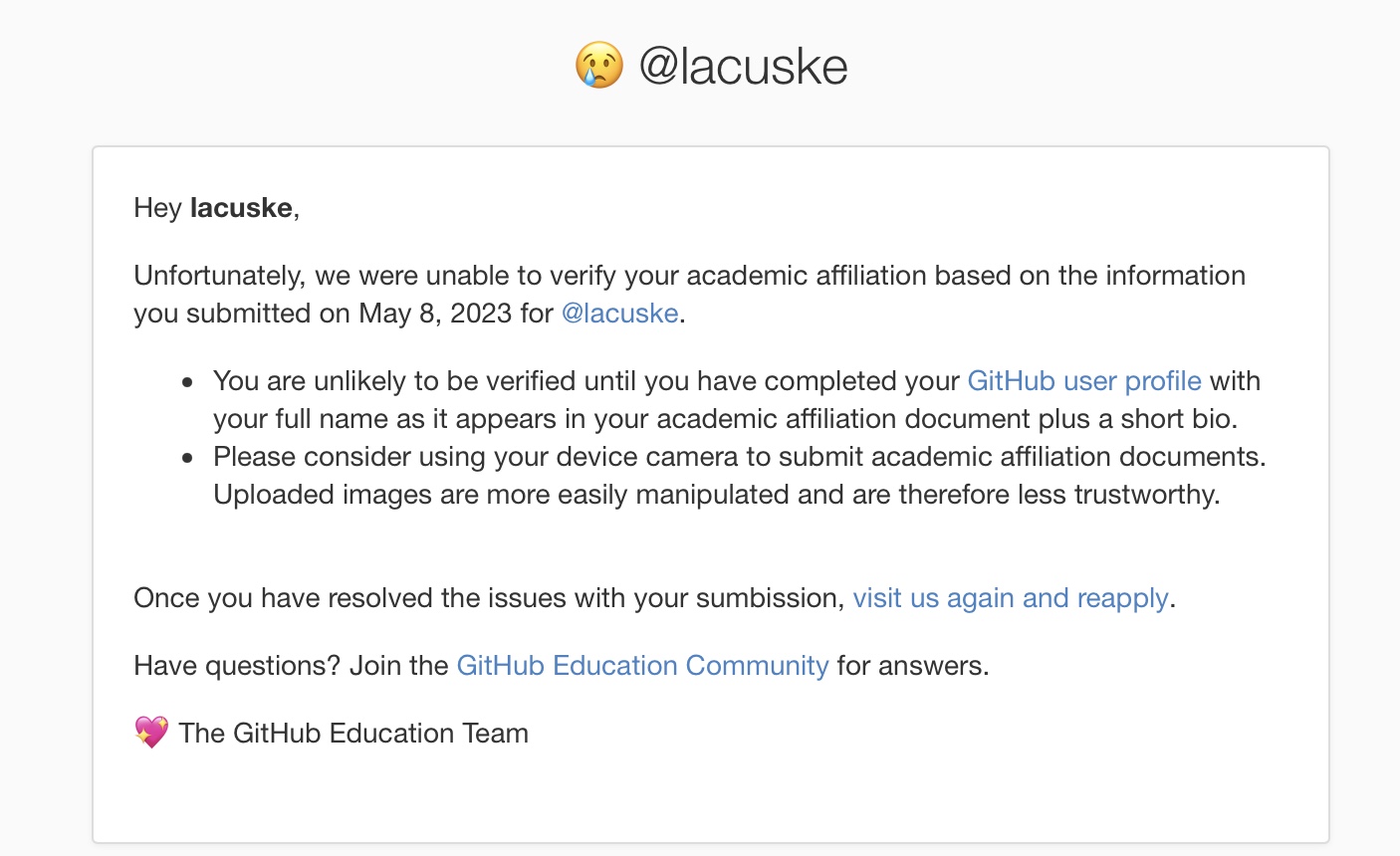 Unable to verify student developer pack · community · Discussion #50347 · GitHub