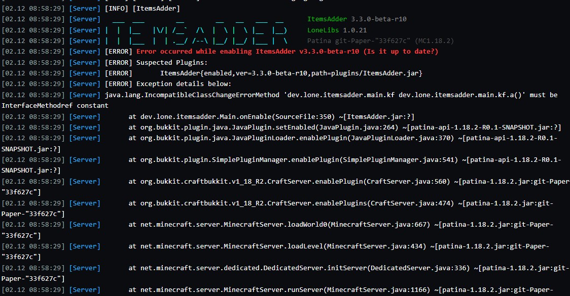Itemsadder does not start at all · Issue #2160 · PluginBugs/Issues-ItemsAdder · GitHub