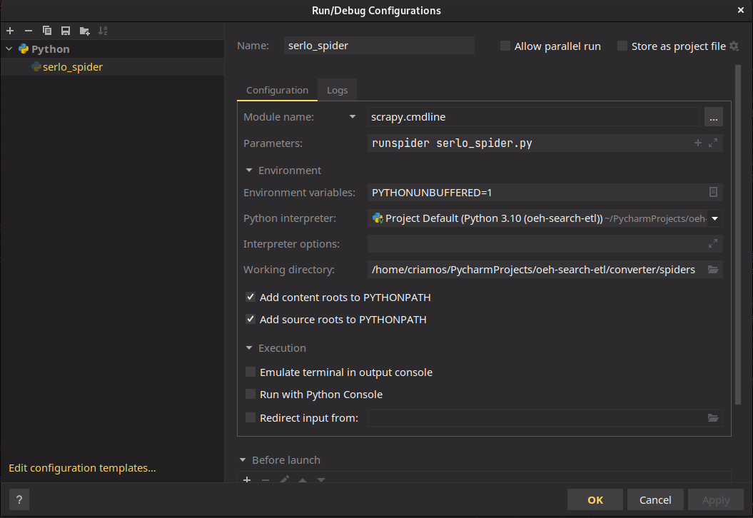How To Configure The PyCharm Debugger For Scrapy Openeduhub oeh 