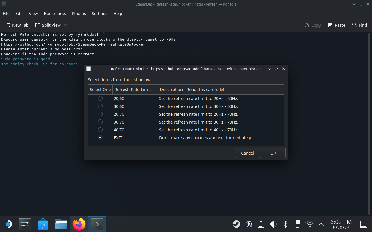 GitHub - ryanrudolfoba/SteamDeck-RefreshRateUnlocker: Unlock the display panel to use upto 70Hz ...