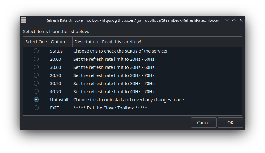 GitHub - ryanrudolfoba/SteamDeck-RefreshRateUnlocker: Unlock the display panel to use upto 70Hz ...