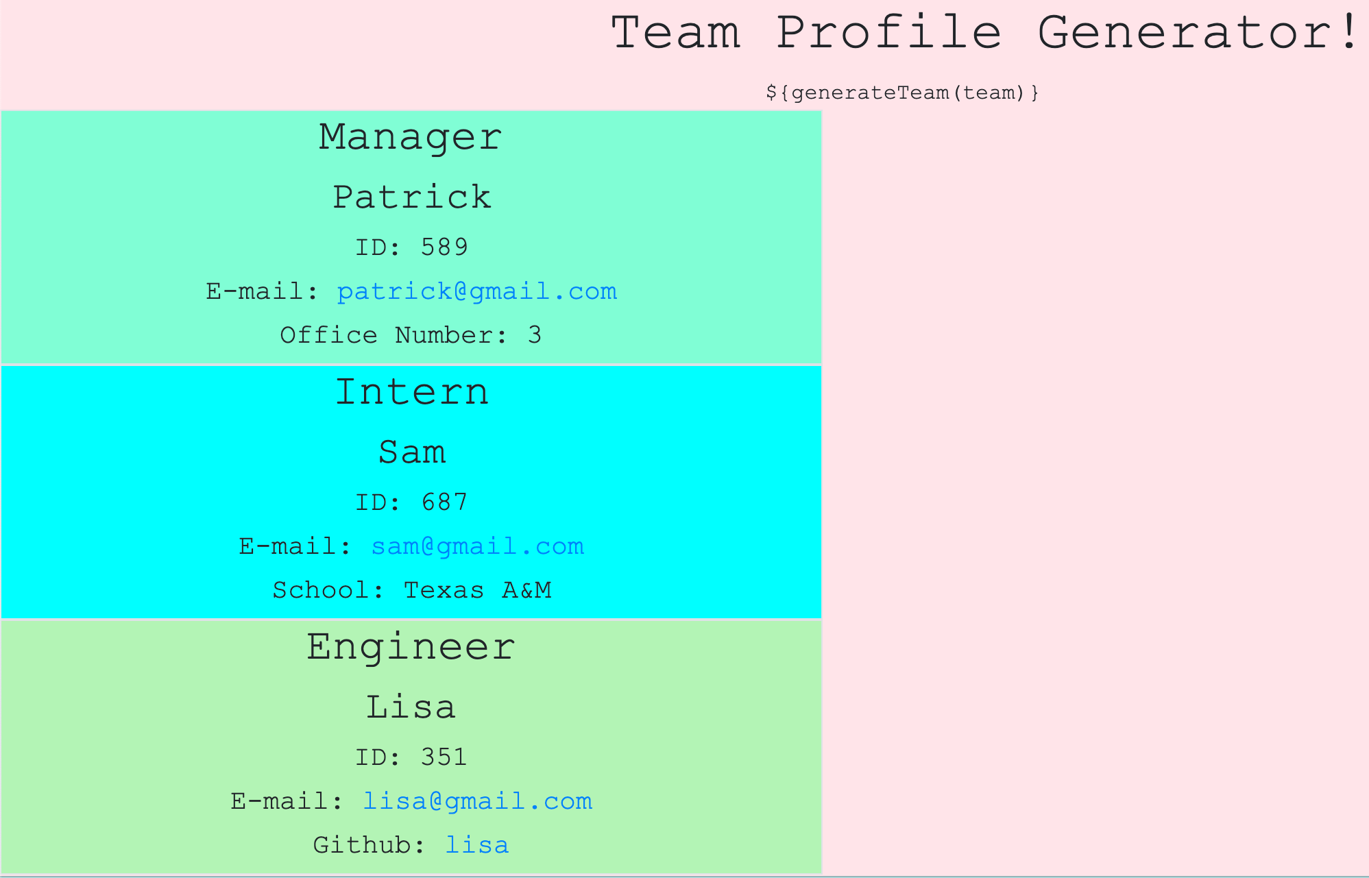 Team Prof Generator team-prof-generator