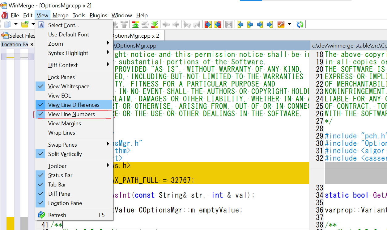 Line Numbers option · Issue #776 · WinMerge/winmerge · GitHub