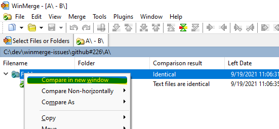 Subfolder context menu -> Compare destroys existing results · Issue #277 · WinMerge/winmerge ...