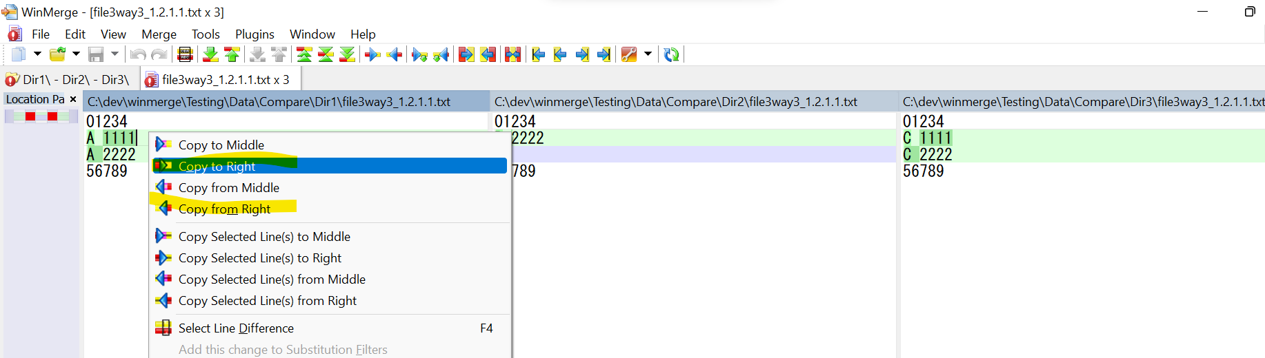 3-Way File Merge: No Keyboard / hot keys available for Merging from ...