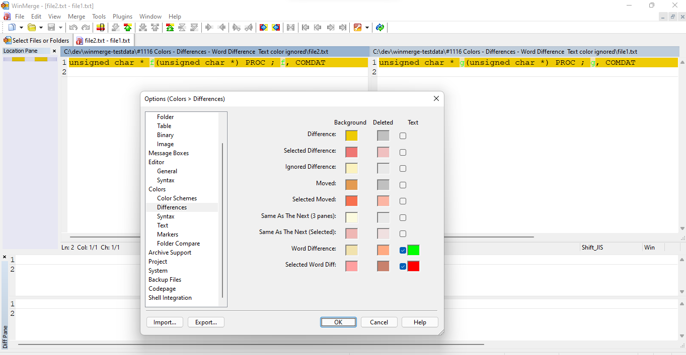 Colors -> Differences -> Word Difference : Text color ignored · Issue ...
