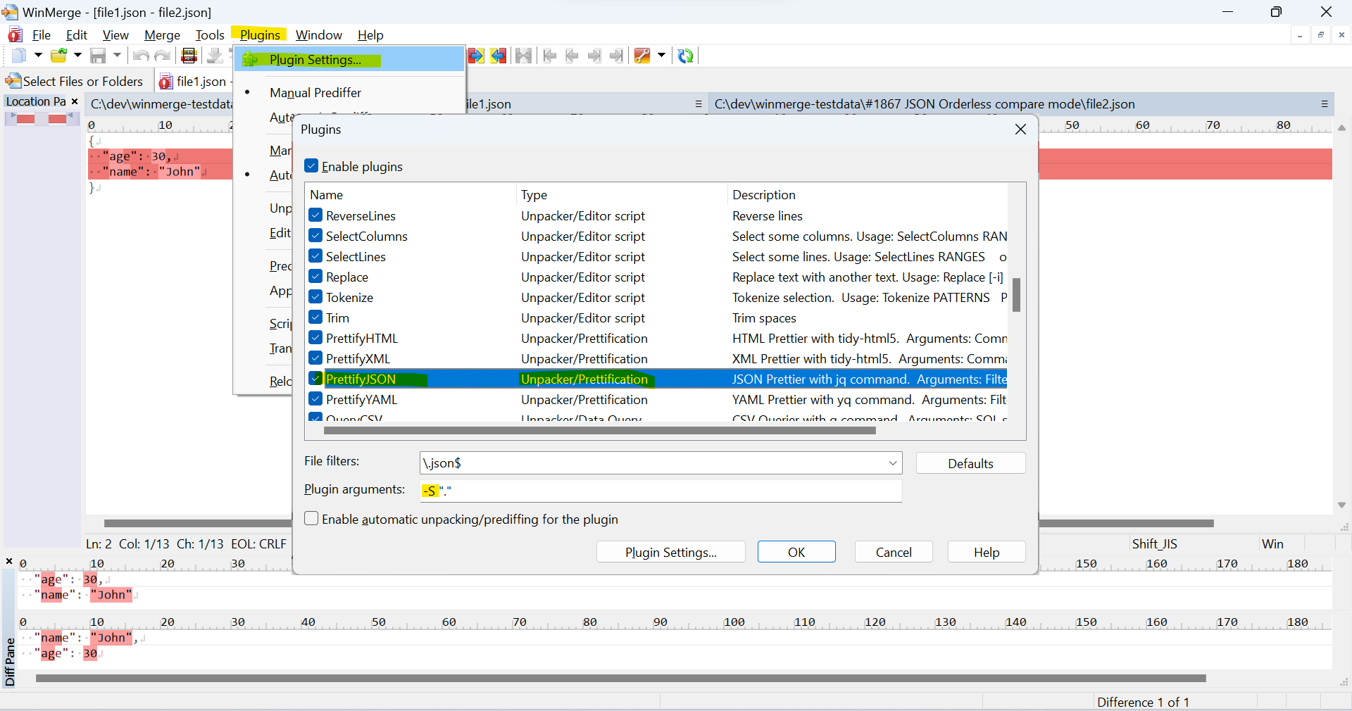 JSON "Orderless" compare mode · Issue #1867 · WinMerge/winmerge · GitHub