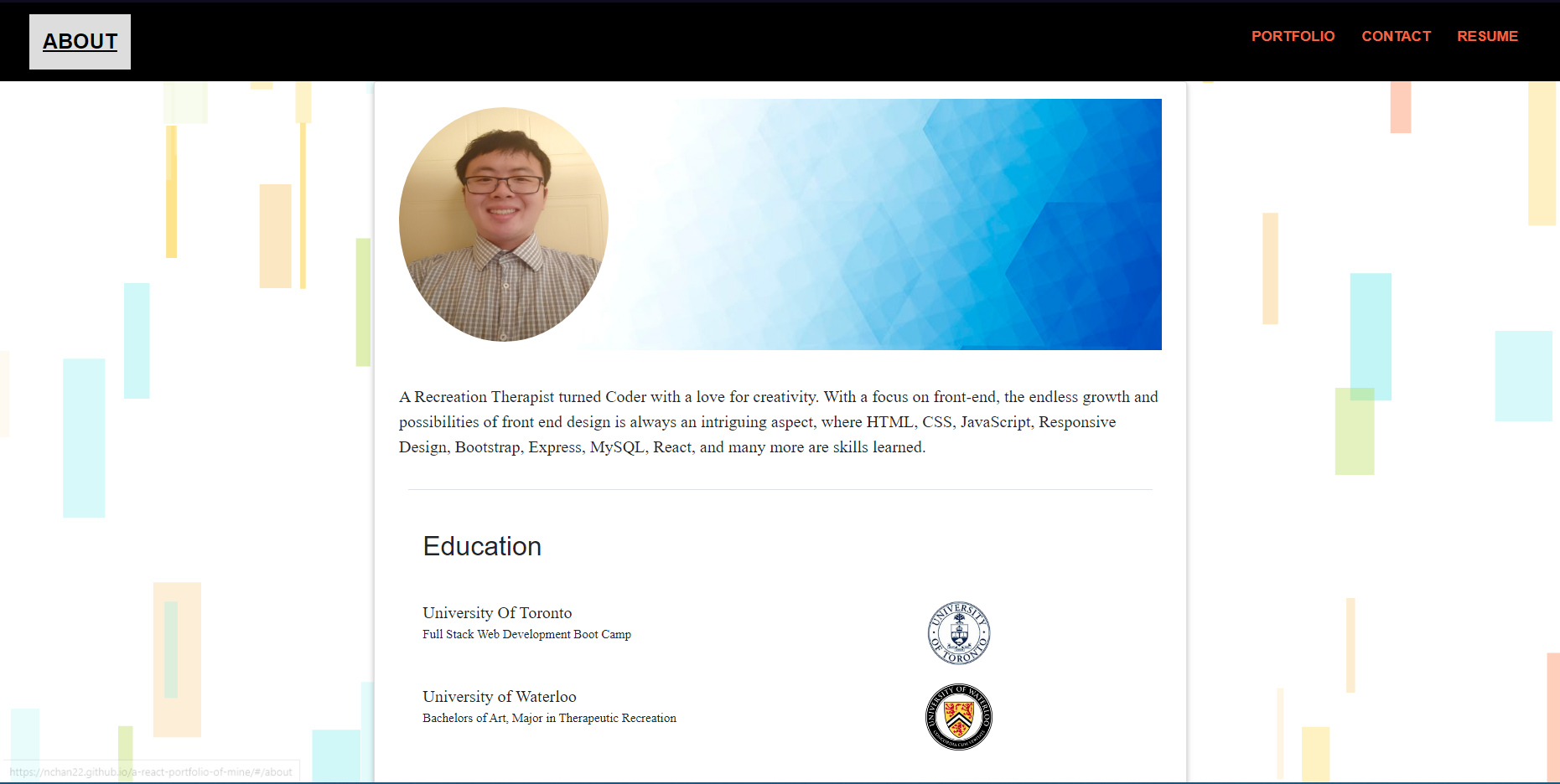 GitHub - nchan22/a-react-portfolio-of-mine: A portfolio created to highlight my projects and ...