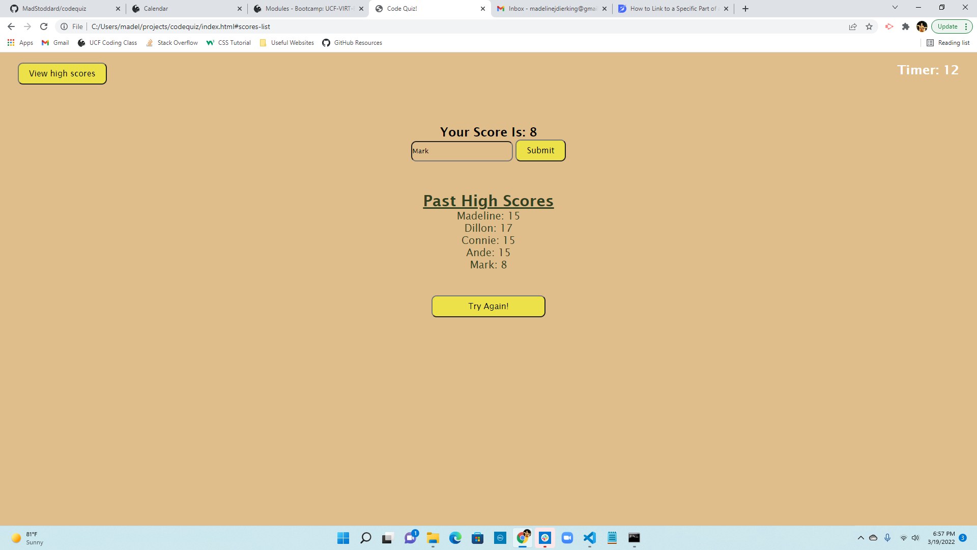 GitHub - MadStoddard/codequiz