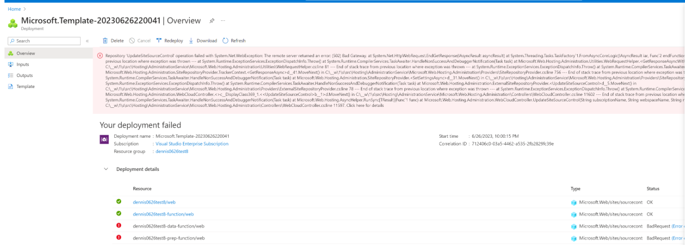deploy failed with error "There was a conflict. Conflict with existing ScmType: ExternalGit ...