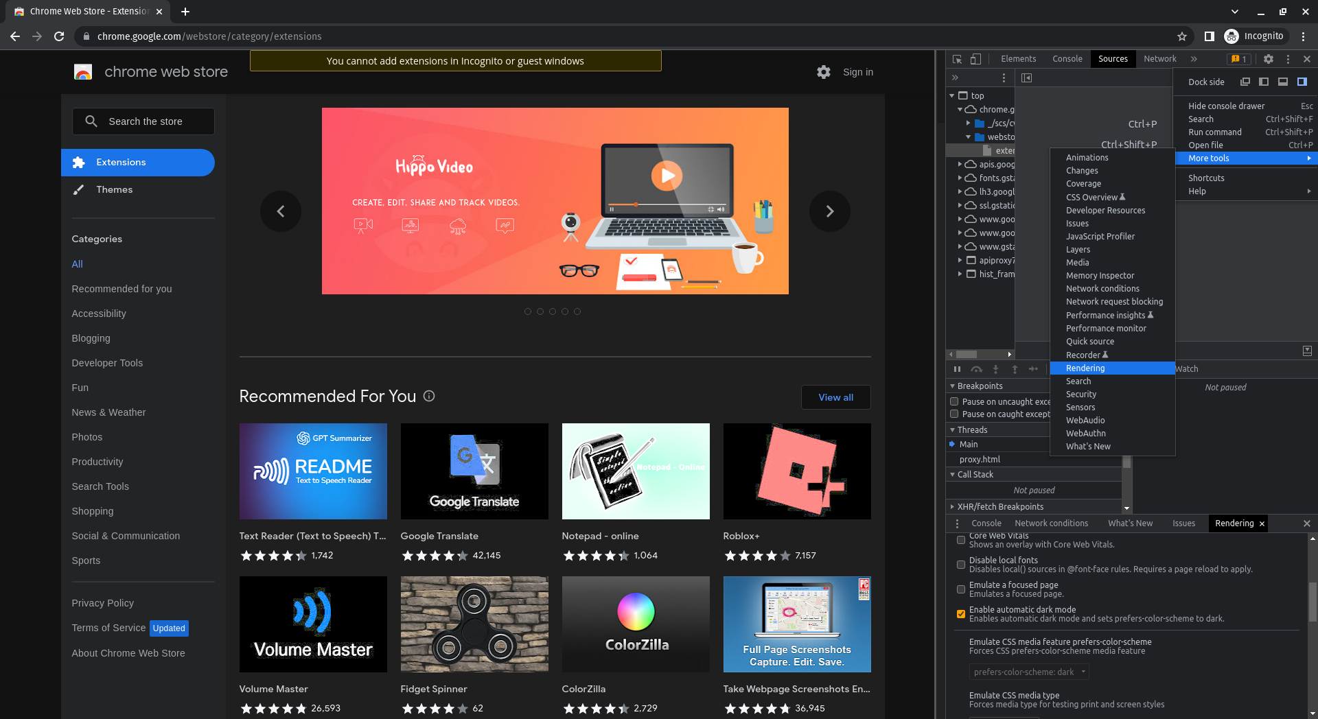 Enable Dark Mode On Chrome Web Store · Issue 10375 · Darkreader 