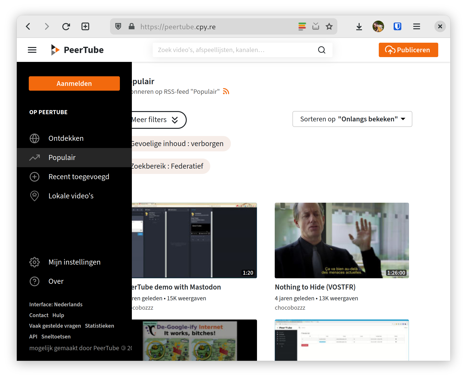 Sidebar overlaps content · Issue #5326 · Chocobozzz/PeerTube · GitHub