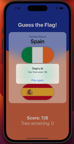 GitHub - lyuhiroyama/FlagGuessingGame-App: Simple iOS flag guessing game. (Tutorial project)