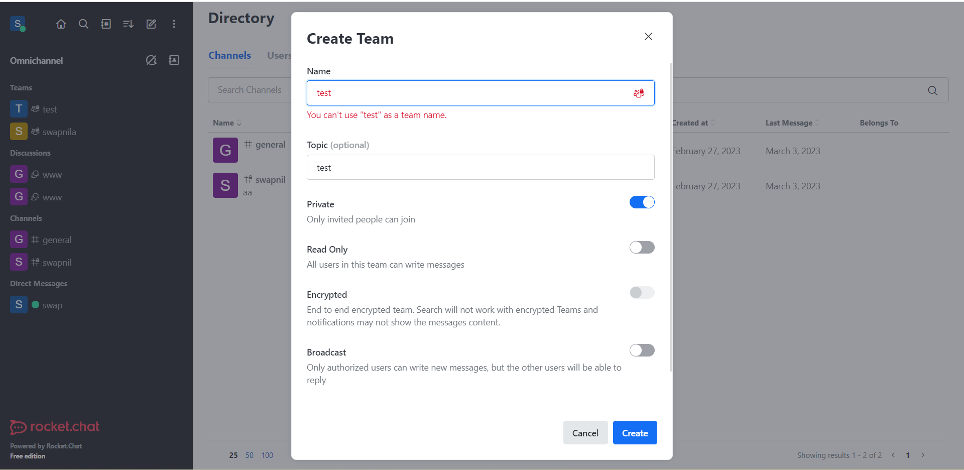 Wrong error message shows when trying to create new team with existing team name · Issue #28268 ...