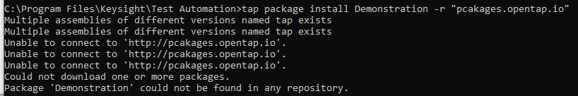 When installing a package from a repository that does not exists, the error seems overly verbose ...
