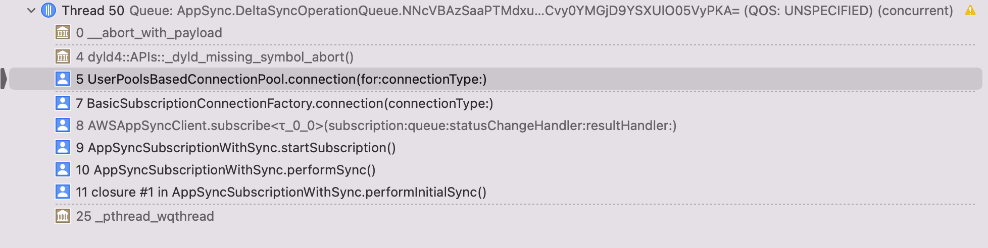 Crash: AWSAppSyncClient.sync · Issue #512 · awslabs/aws-mobile-appsync-sdk-ios · GitHub