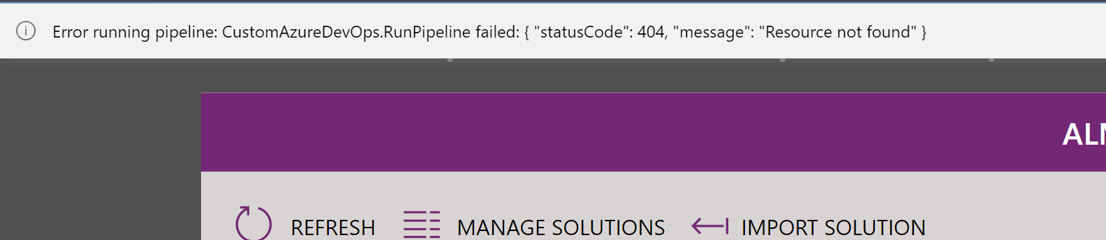 [ALM Accelerator - BUG]: Import Solution causes 404 message and ...