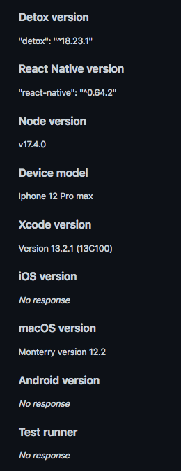 Unify environment info in issue-tracker report schema · Issue #3225 · wix/Detox · GitHub