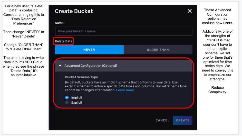 firstMile: Simplify the "Create Bucket" Modal · Issue #4143 · influxdata/ui · GitHub