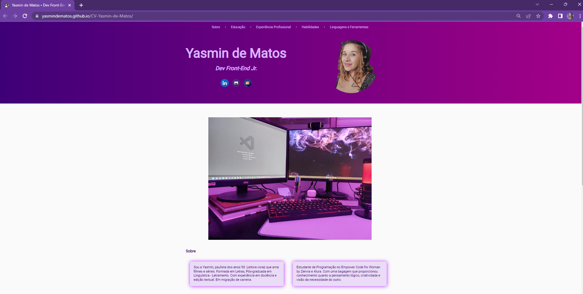 GitHub - yasmindematos/CV-Yasmin-de-Matos: Currículo feito com CSS, Html e JavaScript