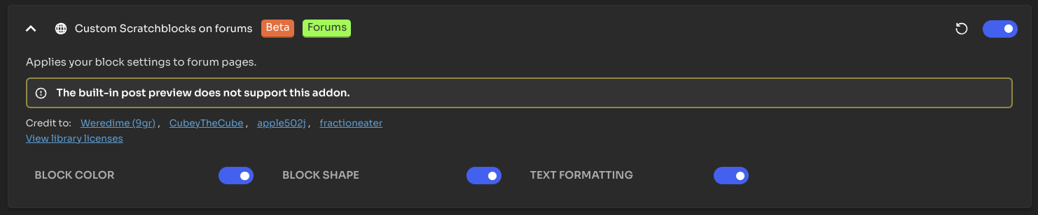 Use custom block shape on forums · Issue #5355 · ScratchAddons/ScratchAddons · GitHub
