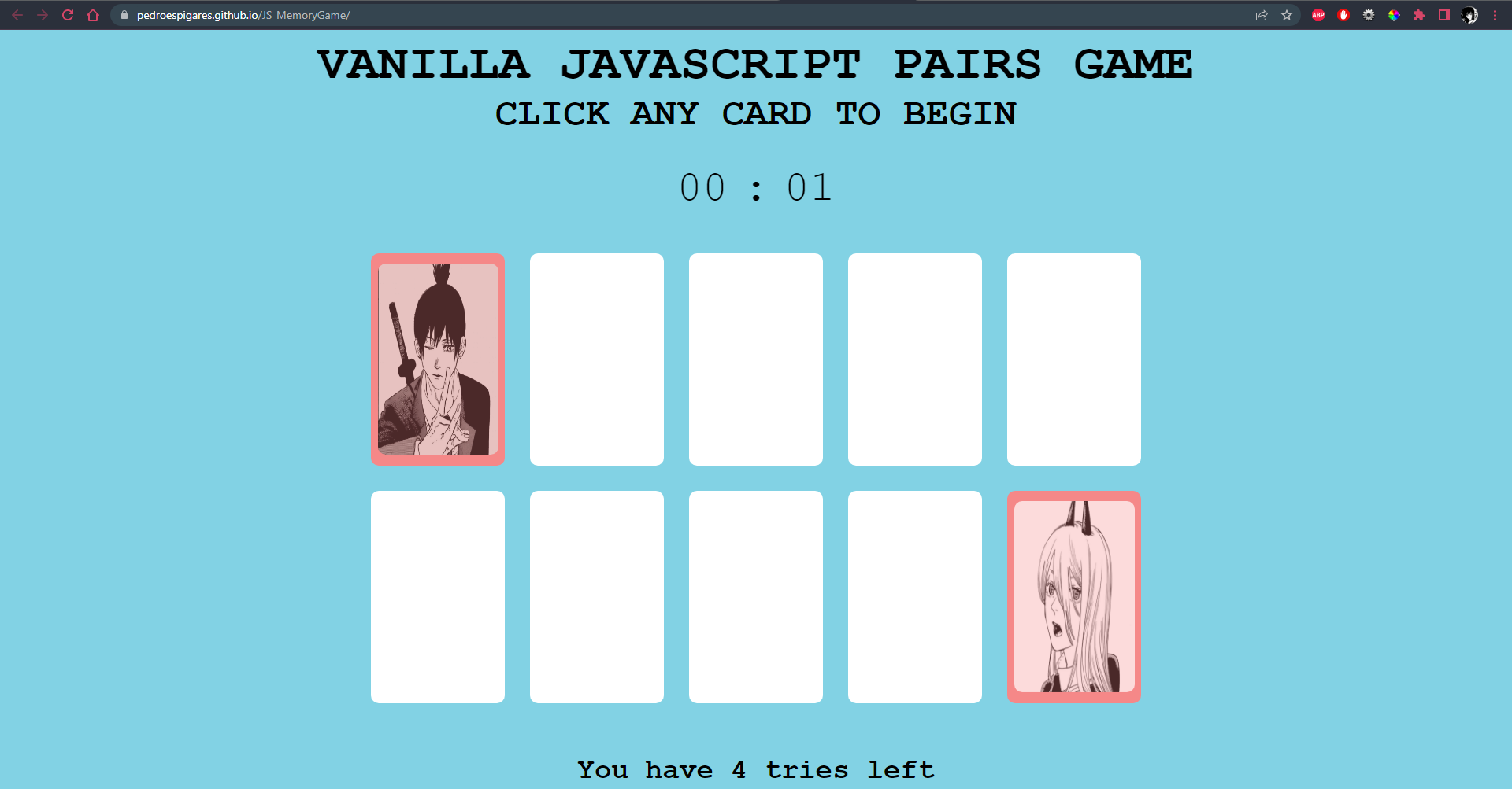 GitHub - pedroespigares/JS_MemoryGame: A memory game make with pure JS