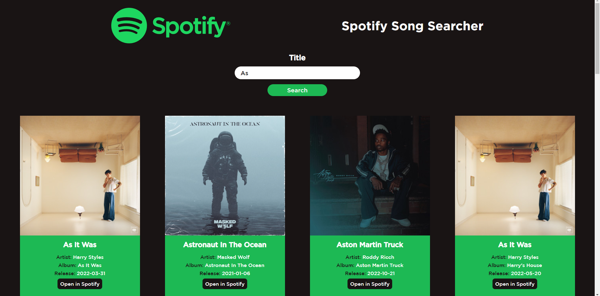 GitHub - pedroespigares/spotify_song_searcher: A webpage that uses the Spotify API to search songs