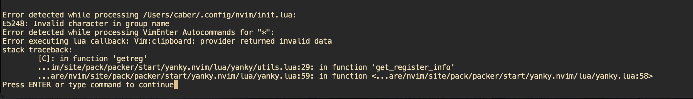 stack traceback: [C]: in function 'getreg' · Issue #102 · gbprod/yanky.nvim · GitHub
