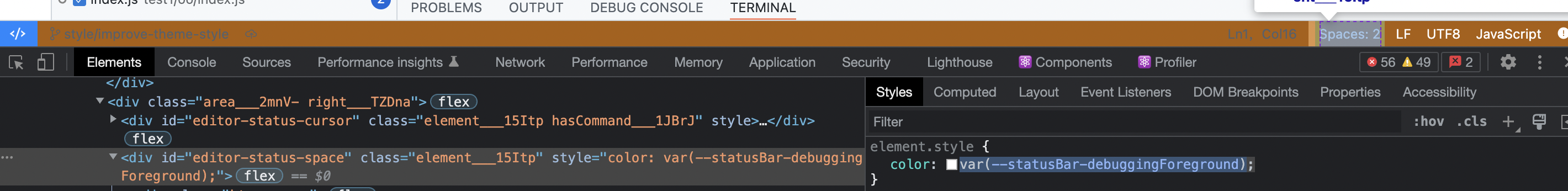 [BUG] 插件宿主开发模式下，status bar 的文字颜色看不清楚 · Issue #1631 · opensumi/core · GitHub