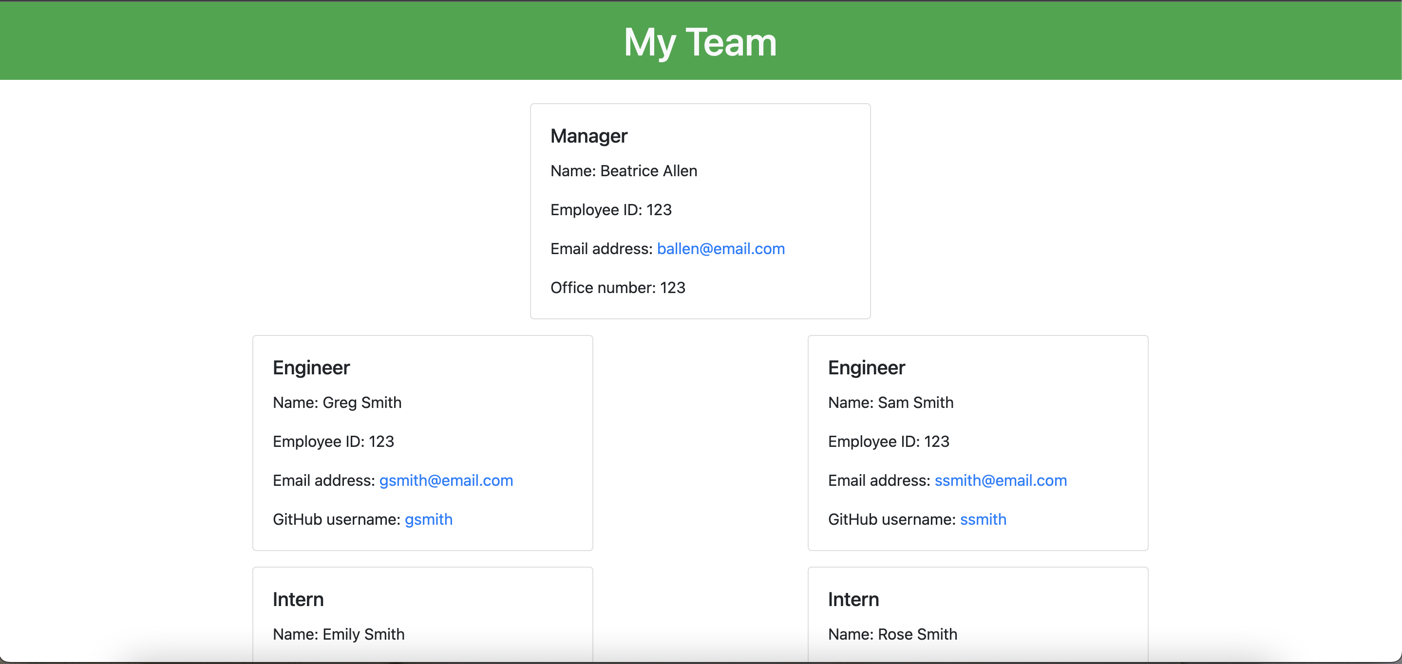 GitHub - beatricekallen/team-profile-generator: This application gets ...