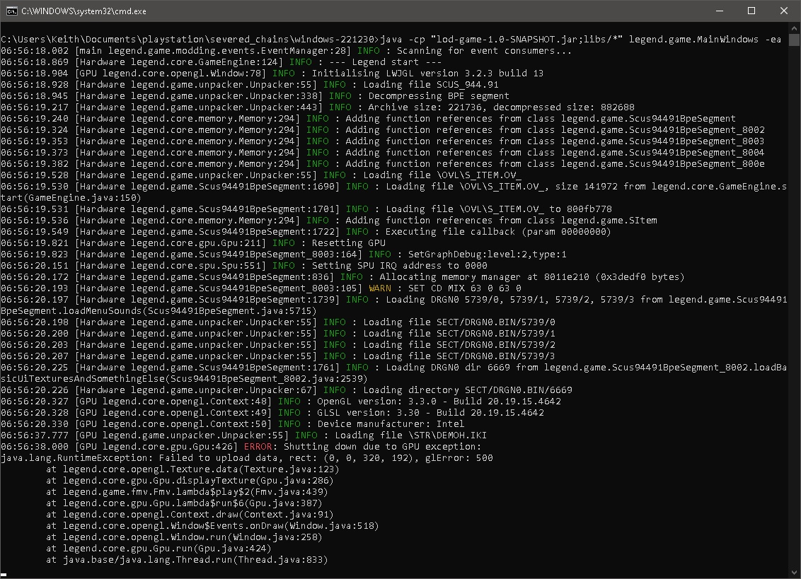 gpu exception, glError 500 · Issue #260 · Legend-of-Dragoon-Modding/Severed-Chains · GitHub