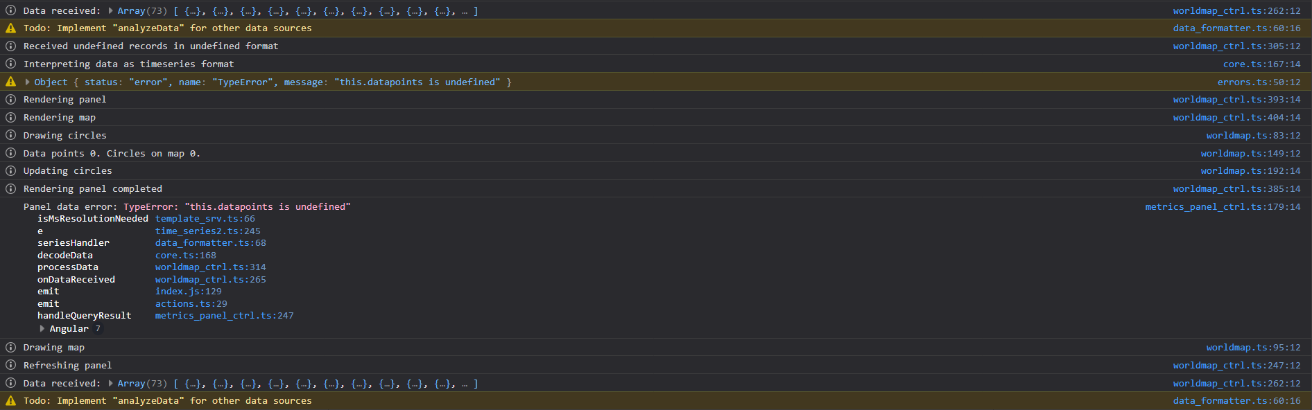 Obtaining data in timeseries format fails with "this.datapoints is undefined (TypeError ...