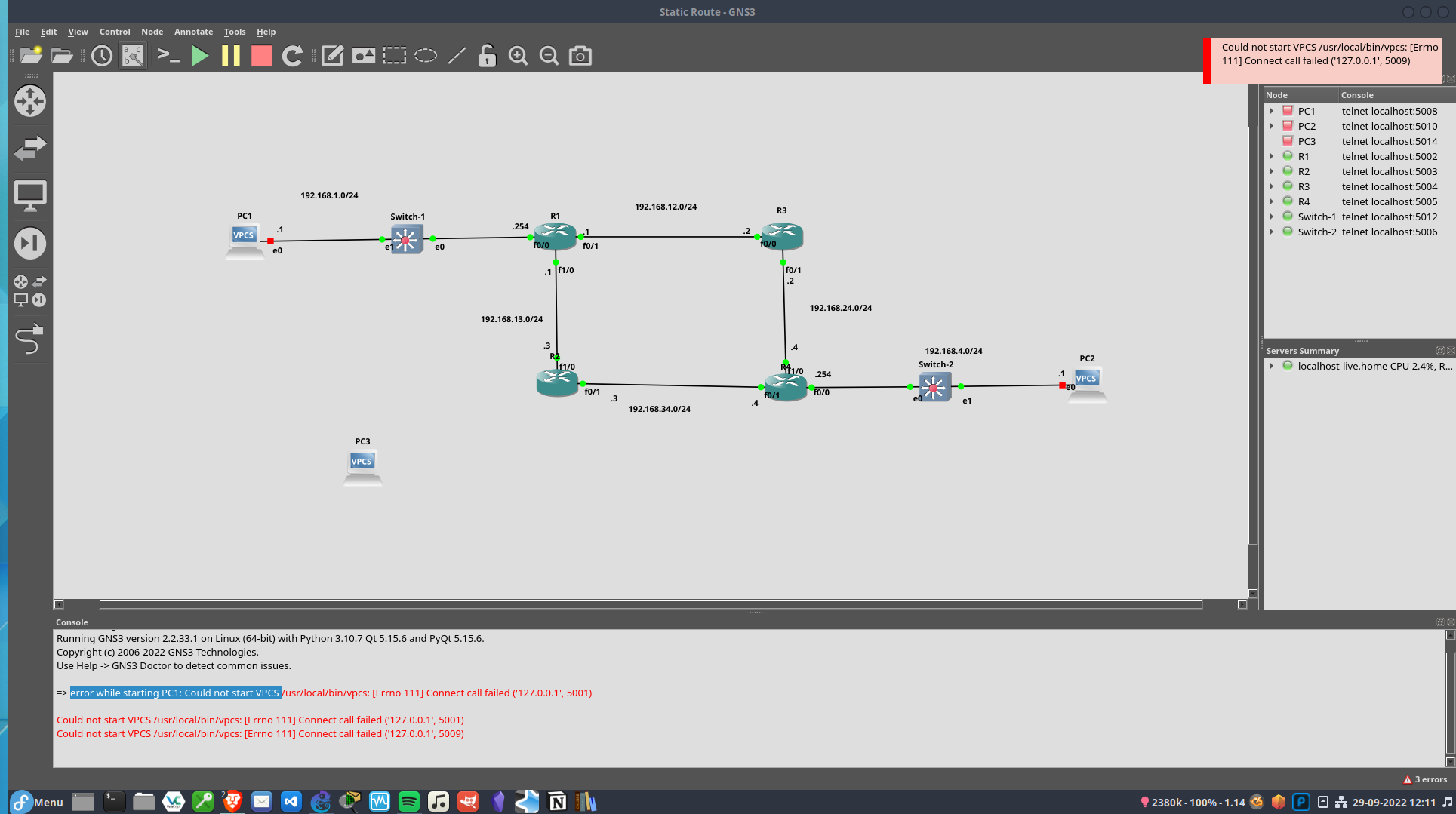 Problem with open VPCS on GNS3 | Fedora 36 · Issue #3386 · GNS3/gns3-gui · GitHub