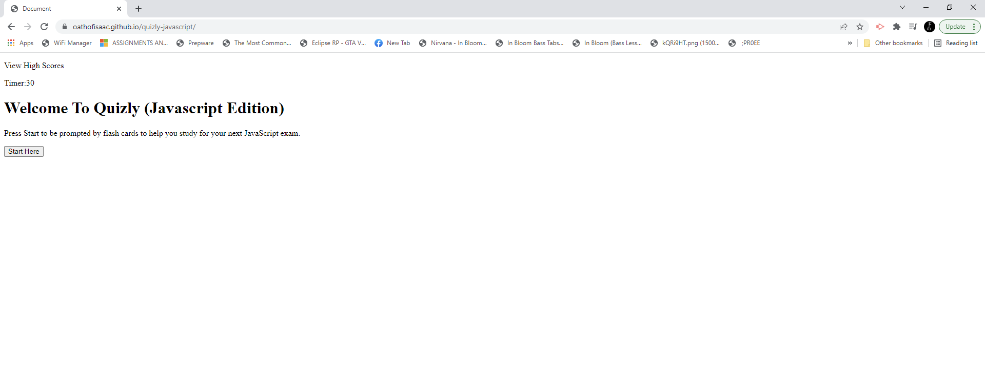 GitHub - OathOfIsaac/quizly-javascript: A timed quiz on JavaScript fundamentals that stores high ...
