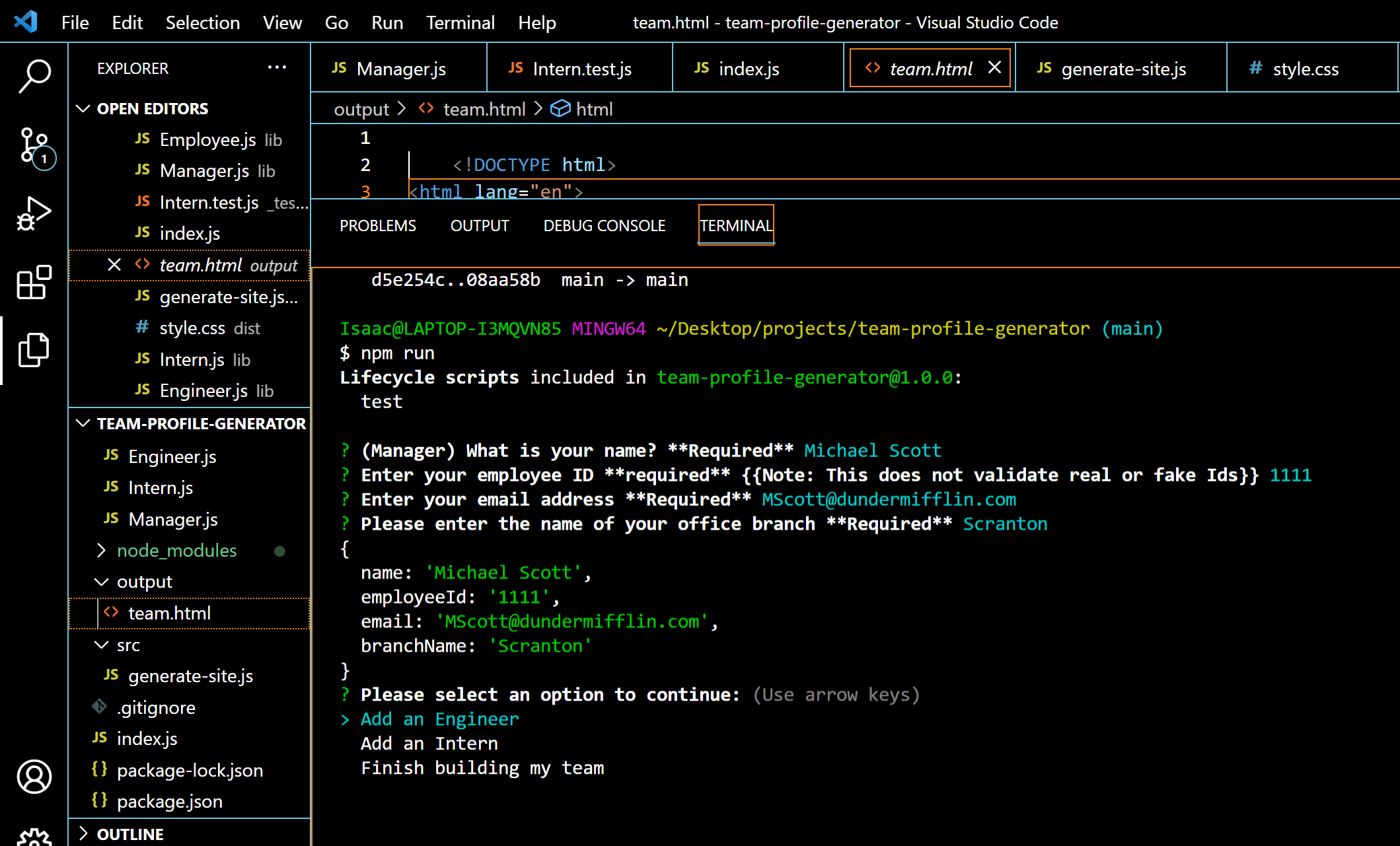 GitHub - OathOfIsaac/team-profile-generator