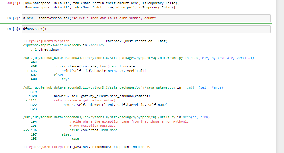 host exception while reading hive table from pyspark..it is showing list of tables but not able ...