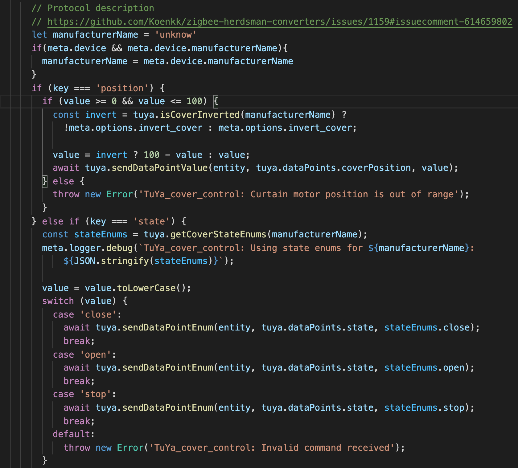 Cover group of Zigbee motors show error 'TypeError: Cannot read ...