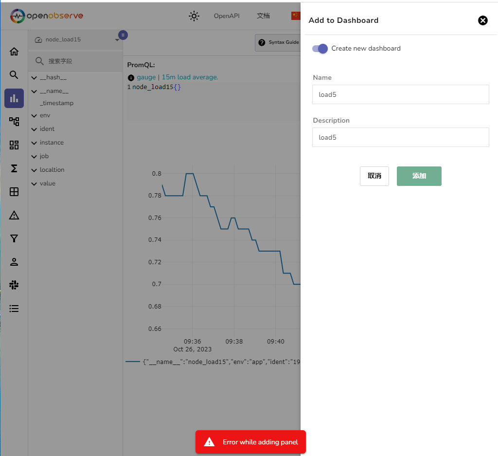 On the metrics page, adding the dashboard reports an error! · Issue #1757 · openobserve ...