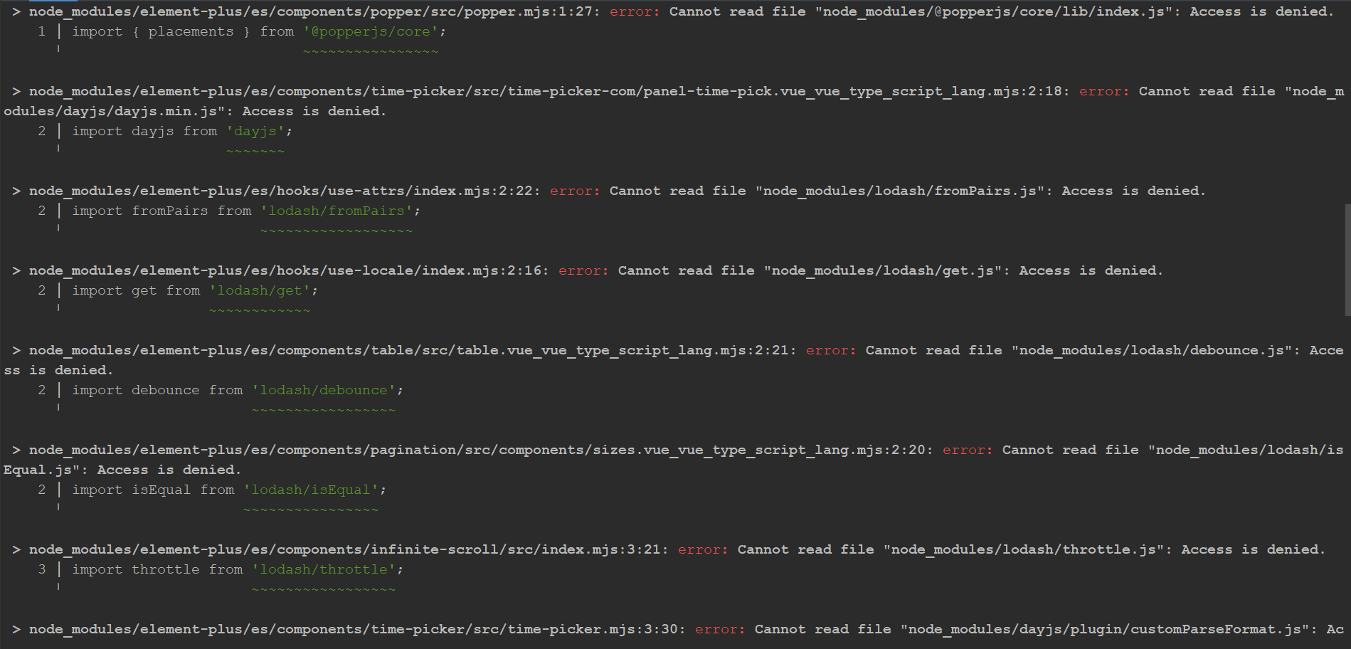 Hello, when I started the project in vite, node_ Modules are reporting an error access is denied ...