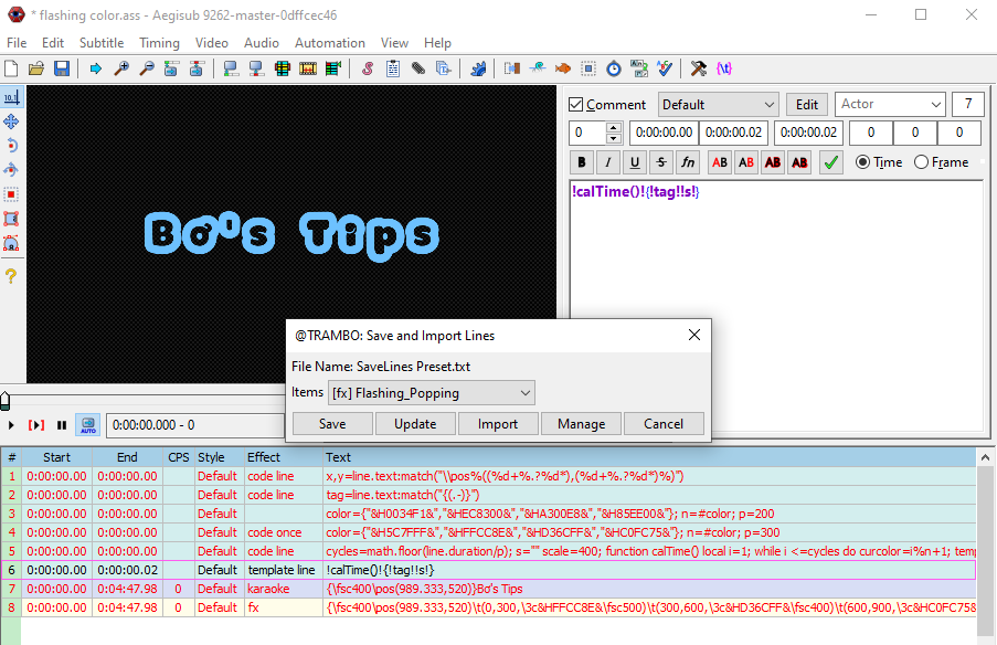 GitHub - baonguyen0703/TRAMBO-Aegisub-Automation-SaveAndImportLines: Save Aegisub lines for ...