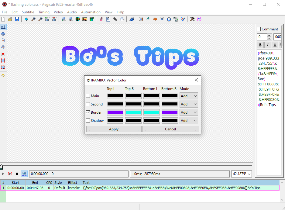 GitHub - baonguyen0703/TRAMBO-Aegisub-Automation-VectorColor: Tool for adding vector colors in ...