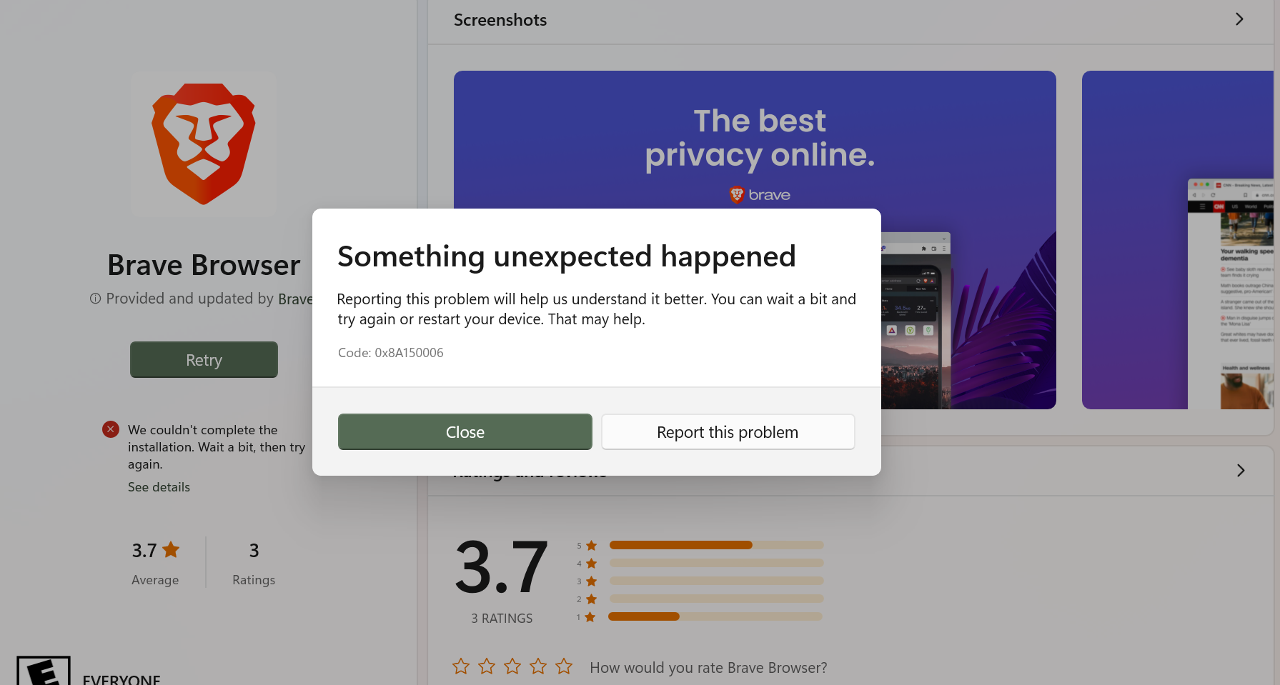 Brave installs are failing when installed via MS store · Issue #23266 ...