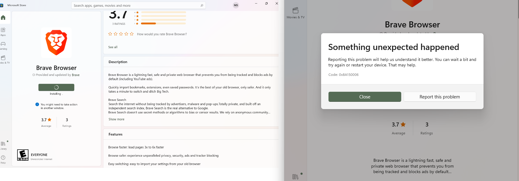 Brave installs are failing when installed via MS store · Issue #23266 ...
