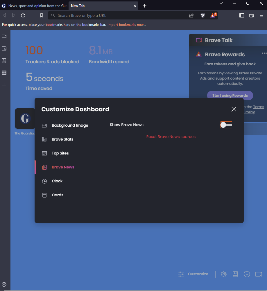 `Manage subscriptions` icon still shown and able to subscribe when `Show Brave News` toggled OFF ...